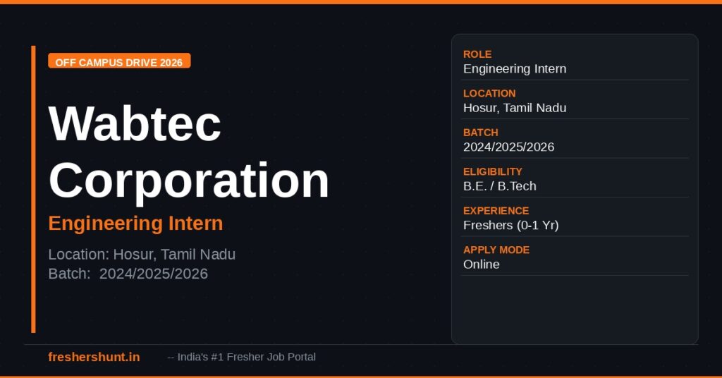 Wabtec Freshers Hiring 2026 | Engineering Intern | Hosur Tamil Nadu ...