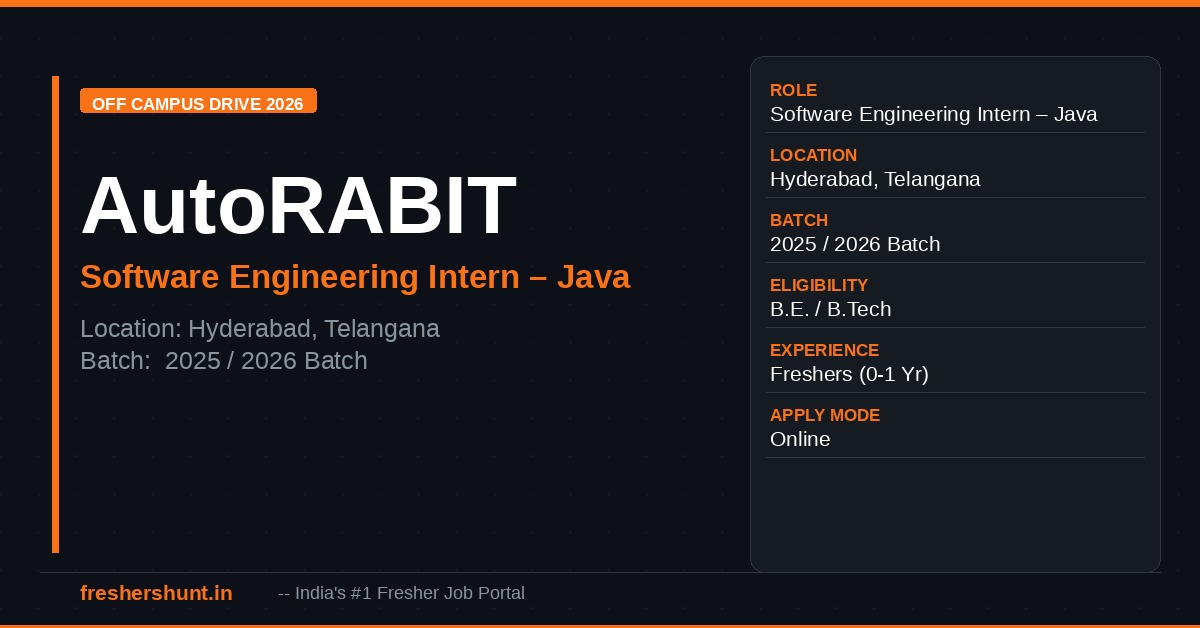 AutoRABIT Software Engineering Intern 2026 | Java | Hyderabad — Apply Now
