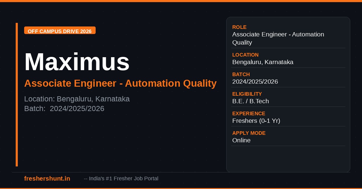 Maximus Off Campus Drive 2026 | Associate Engineer – Automation Quality ...