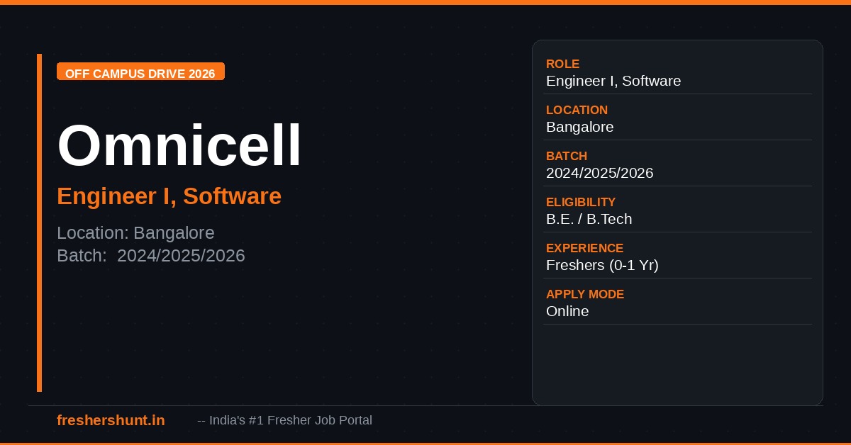Omnicell Off Campus Drive 2026 | Engineer I Software | Bangalore ...