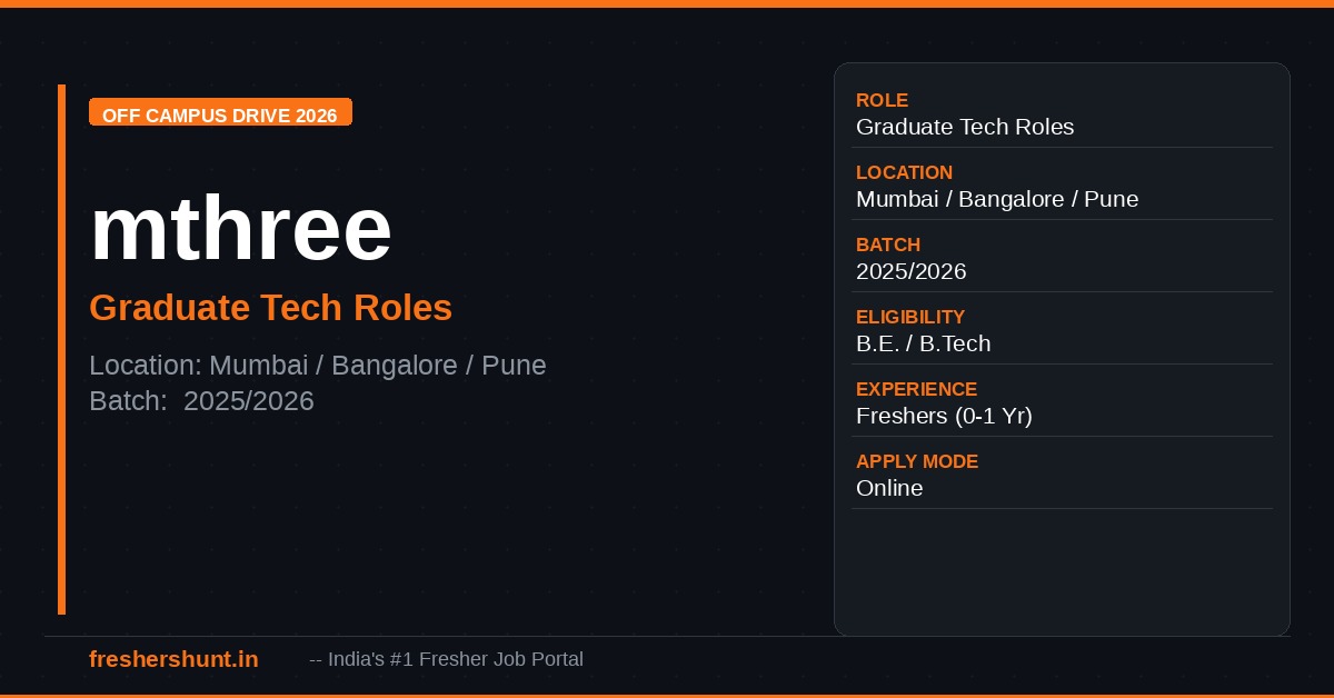 mthree Freshers Hiring 2026 | Graduate Tech Roles | Mumbai, Bangalore ...