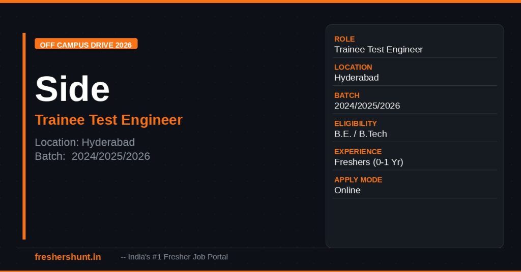 Side Off Campus Drive 2026 | Trainee Test Engineer | Hyderabad — Apply Now